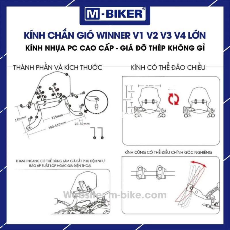 Kính chắn gió Winner bản lớn màu trong suốt | Phụ kiện moto M-Biker